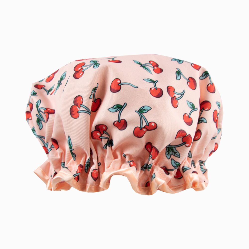 Shower Cap Pink Cherry Print The Vintage Cosmetic Company